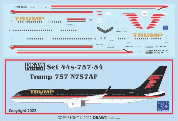 Boeing 757 - Donald Trump (N757AF) Draw Decal -44-757-54