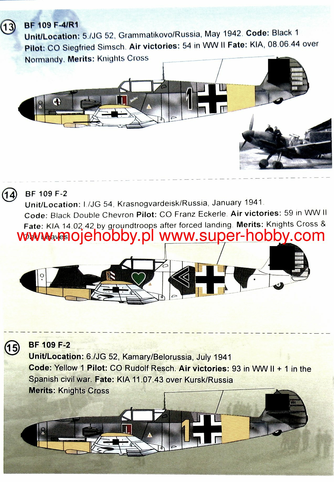 Messerschmitt BF-109F Aces Print Scale -72-254