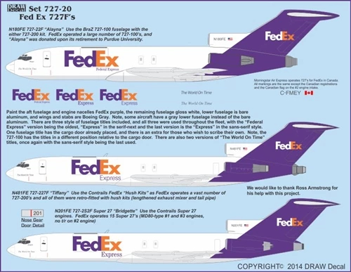 Boeing 727-100/200F - Federal Express Draw Decal -20-727-20